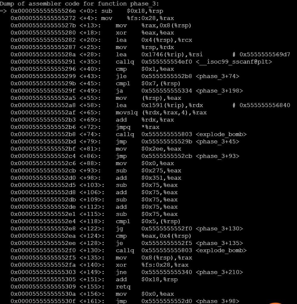 Solved Binary Bomb Phase Three: What's the correct input to | Chegg.com