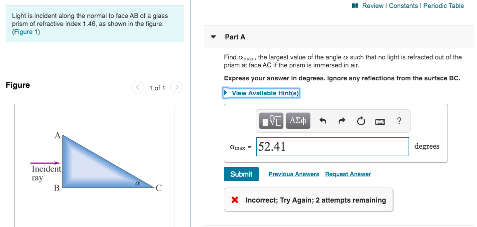 Solved Review Constants Periodic Table Light is incident | Chegg.com