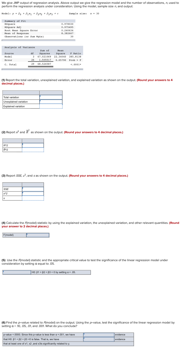 Solved We Give Jmp Output Of Regression Analysis Above