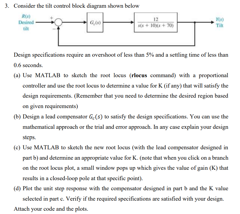 Solved 3. Consider the tilt control block diagram shown | Chegg.com