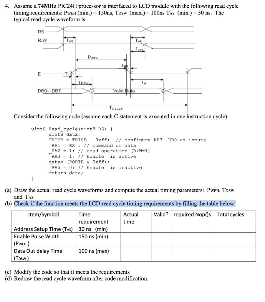 4. Assume a 74MHz PIC24H processor is interfaced to | Chegg.com
