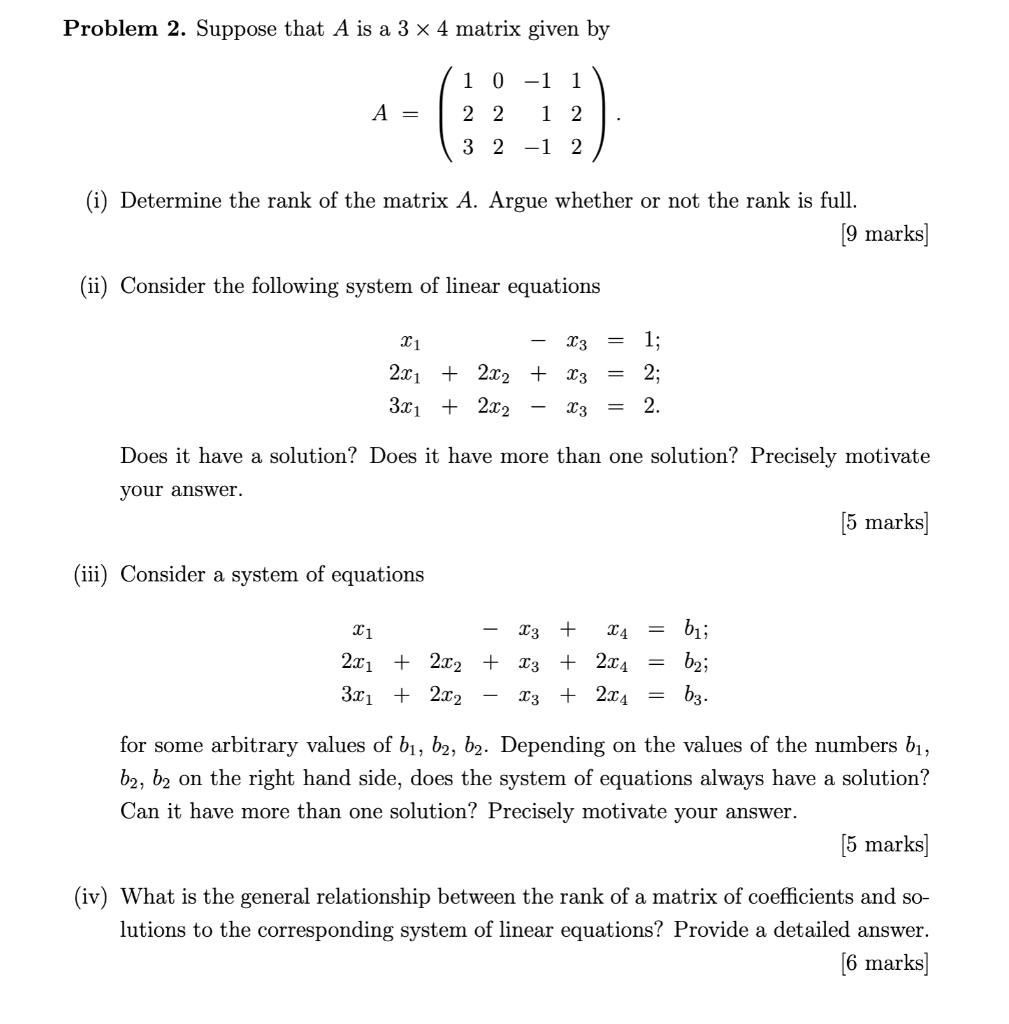 Solved Problem 2. Suppose that A is a 3×4 matrix given by | Chegg.com