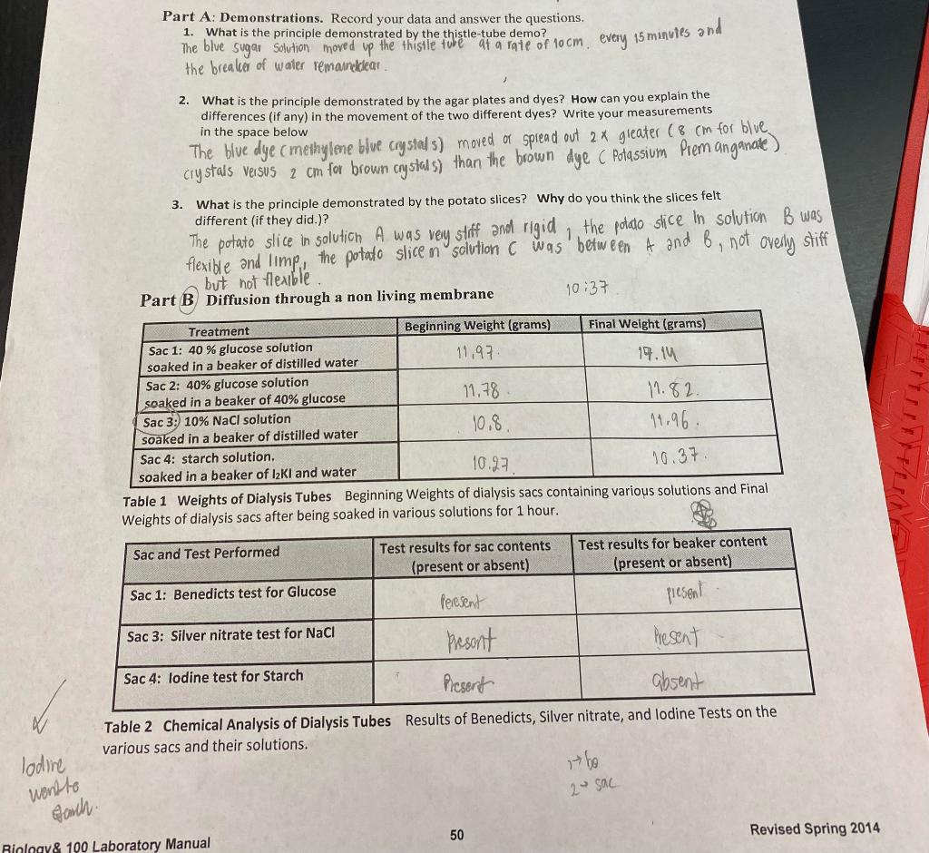 Solved Part A: Demonstrations. Record your data and answer | Chegg.com