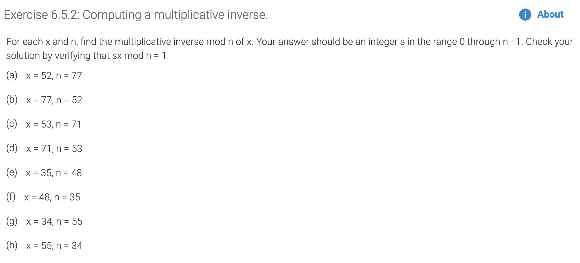 Solved Exercise 6.5.2: Computing a multiplicative inverse. | Chegg.com