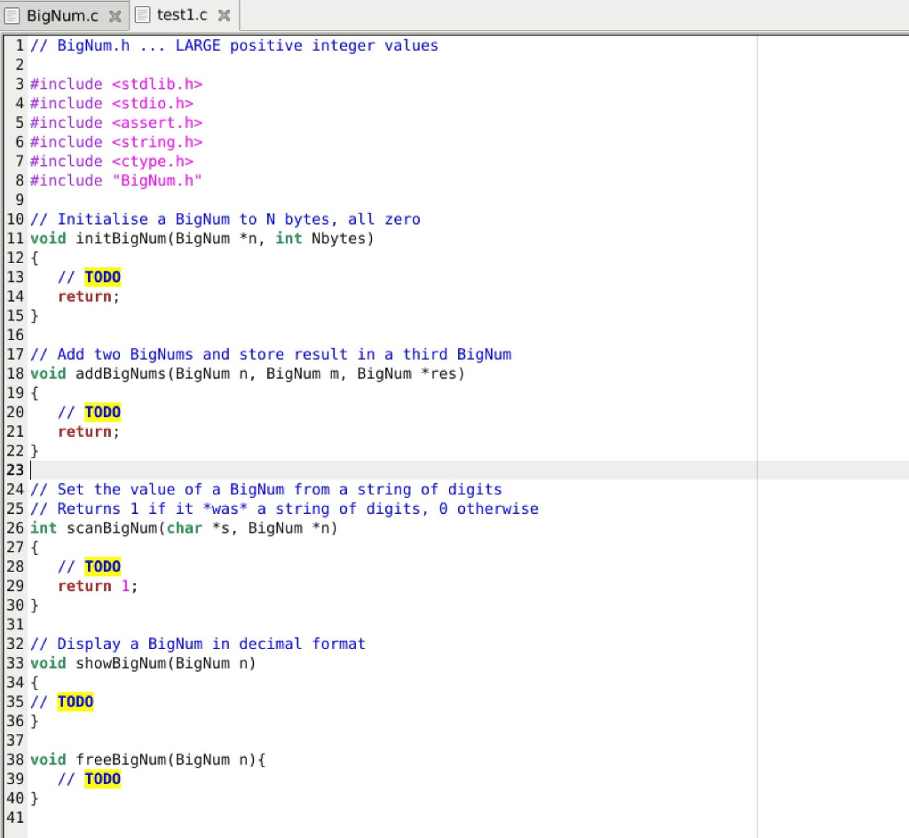Solved Exercise: BigNum You are required to complete the | Chegg.com
