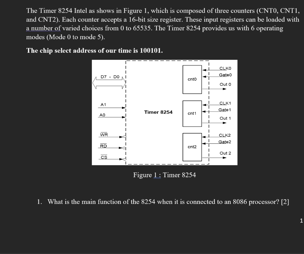 Solved The Timer 8254 Intel as shows in Figure 1, which is | Chegg.com