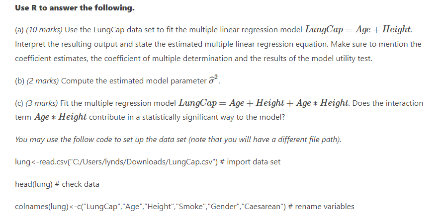 Solved Use R to answer the following. (a) (10 marks) Use the | Chegg.com