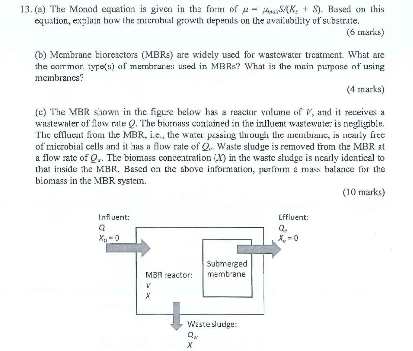 Solved 13. (a) The Monod equation is given in the form of u | Chegg.com