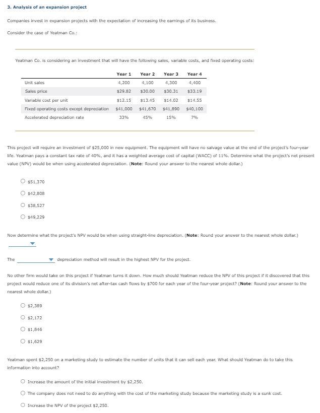 Solved 3. Analysis of ant expansion project Companies invest | Chegg.com