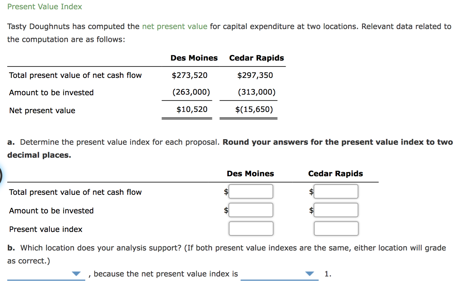Solved Present Value Index Tasty Doughnuts Has Computed The Chegg