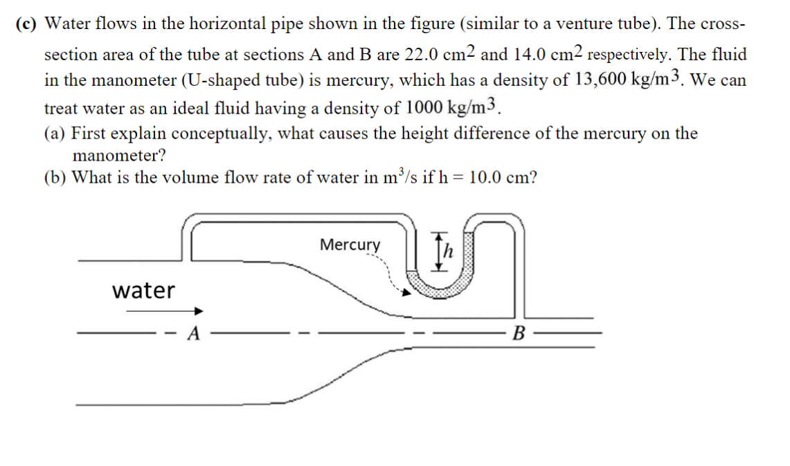 Solved (c) Water flows in the horizontal pipe shown in the | Chegg.com