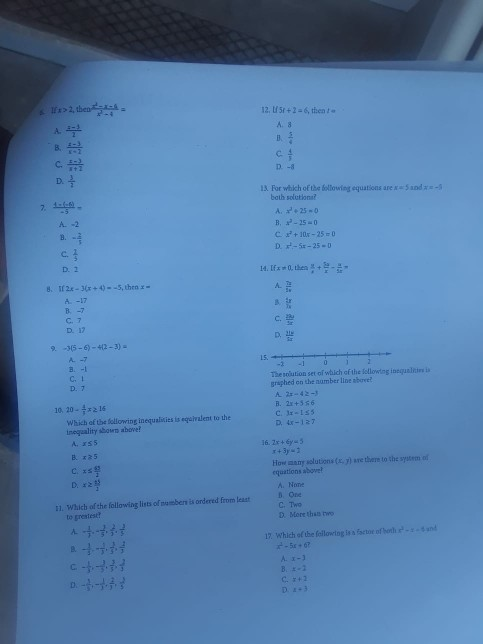 Solved Elementary Algebra Sample Questions Algebra | Chegg.com