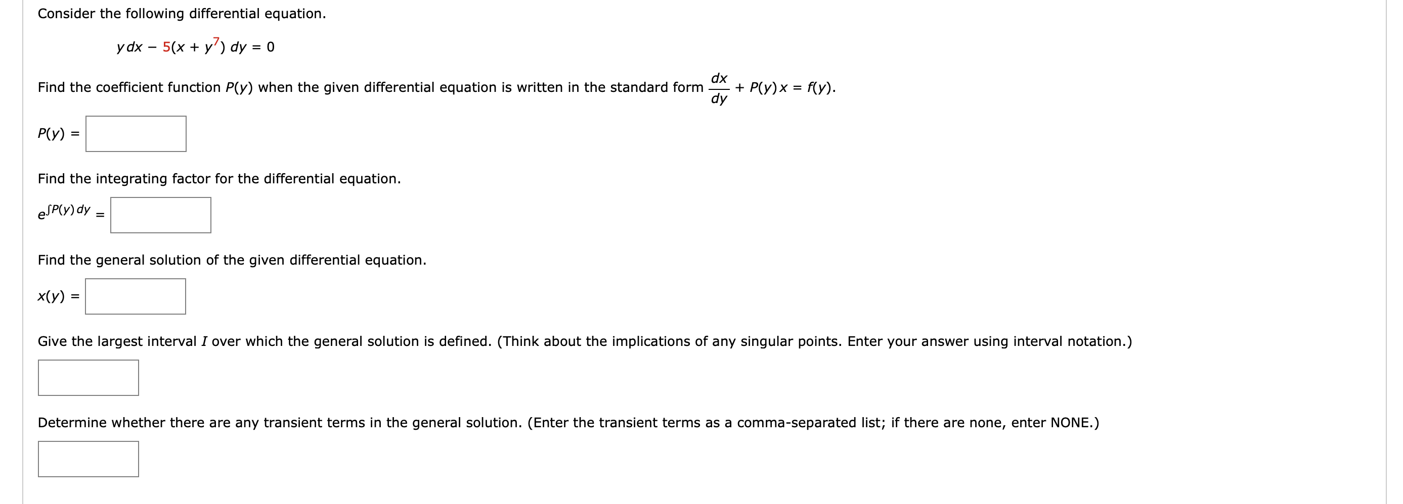 Solved Consider the following differential equation. y dx – | Chegg.com