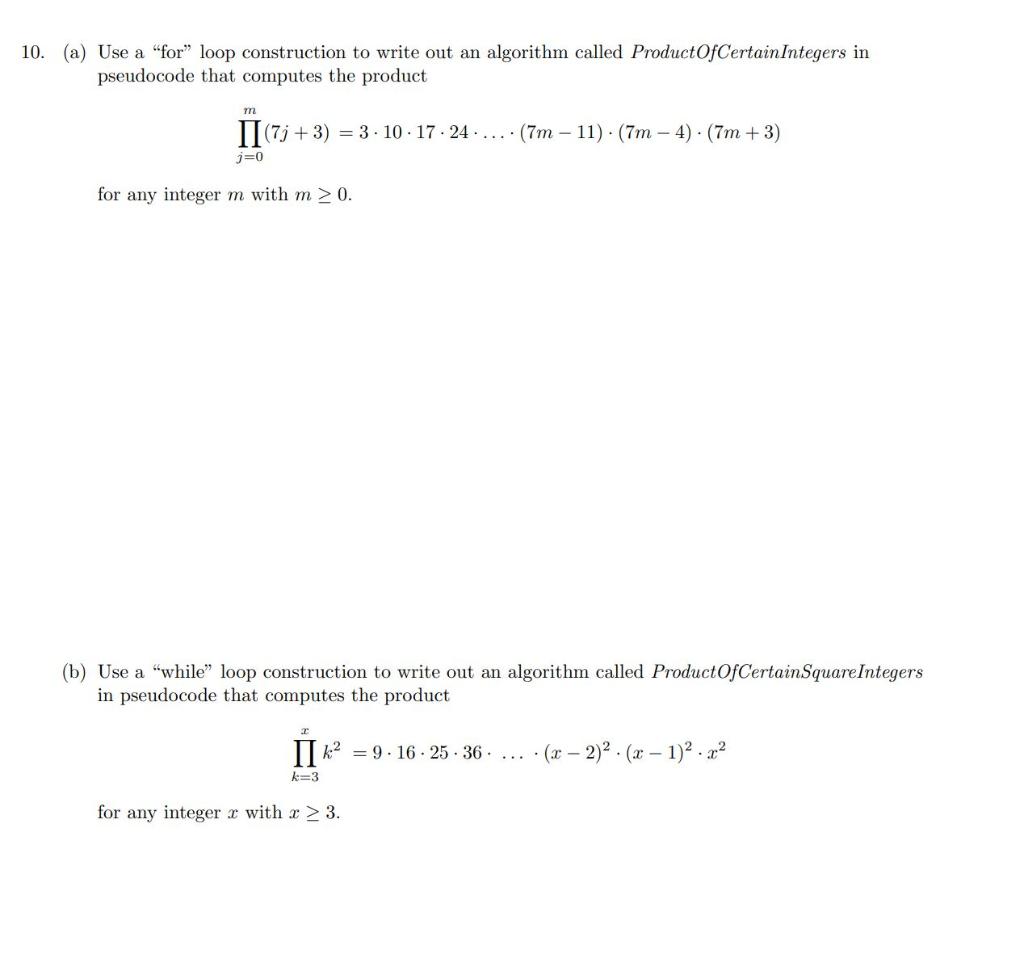 Solved 10. (a) Use a "for” loop construction to write out an | Chegg.com