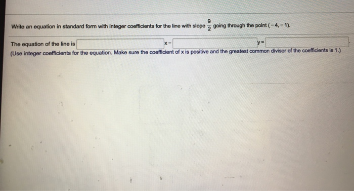 Solved Write an equation in standard form with integer | Chegg.com