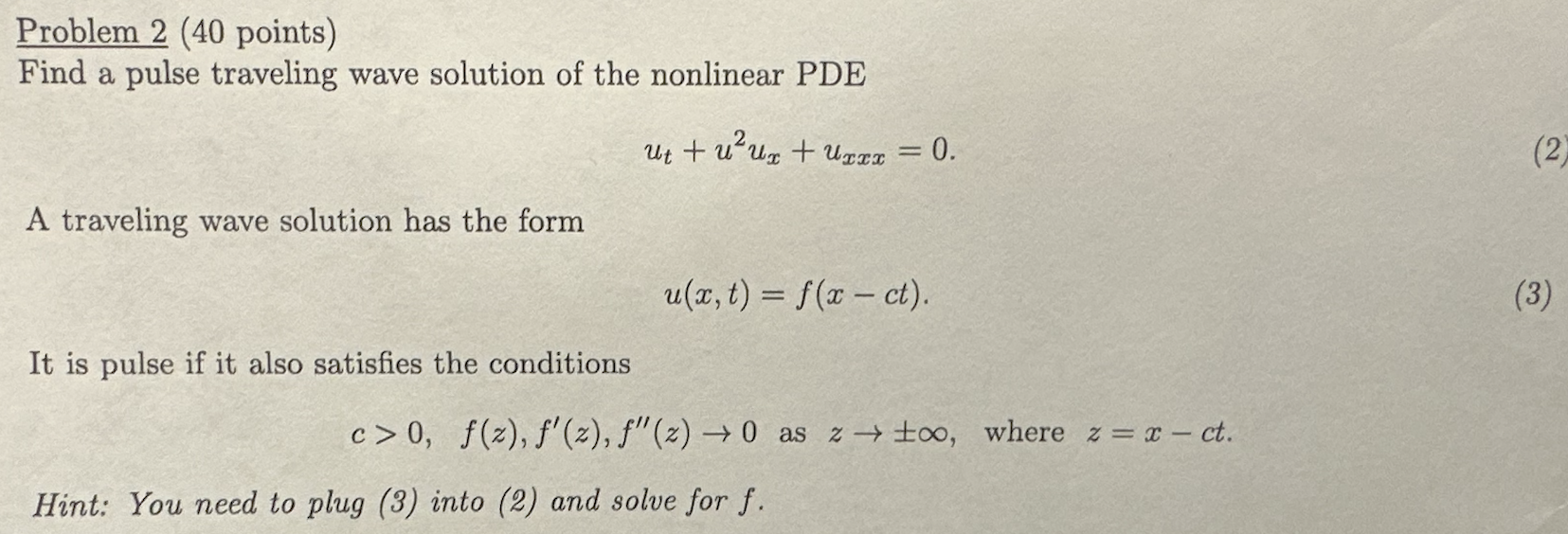 Solved Problem 2 (40 points) Find a pulse traveling wave | Chegg.com