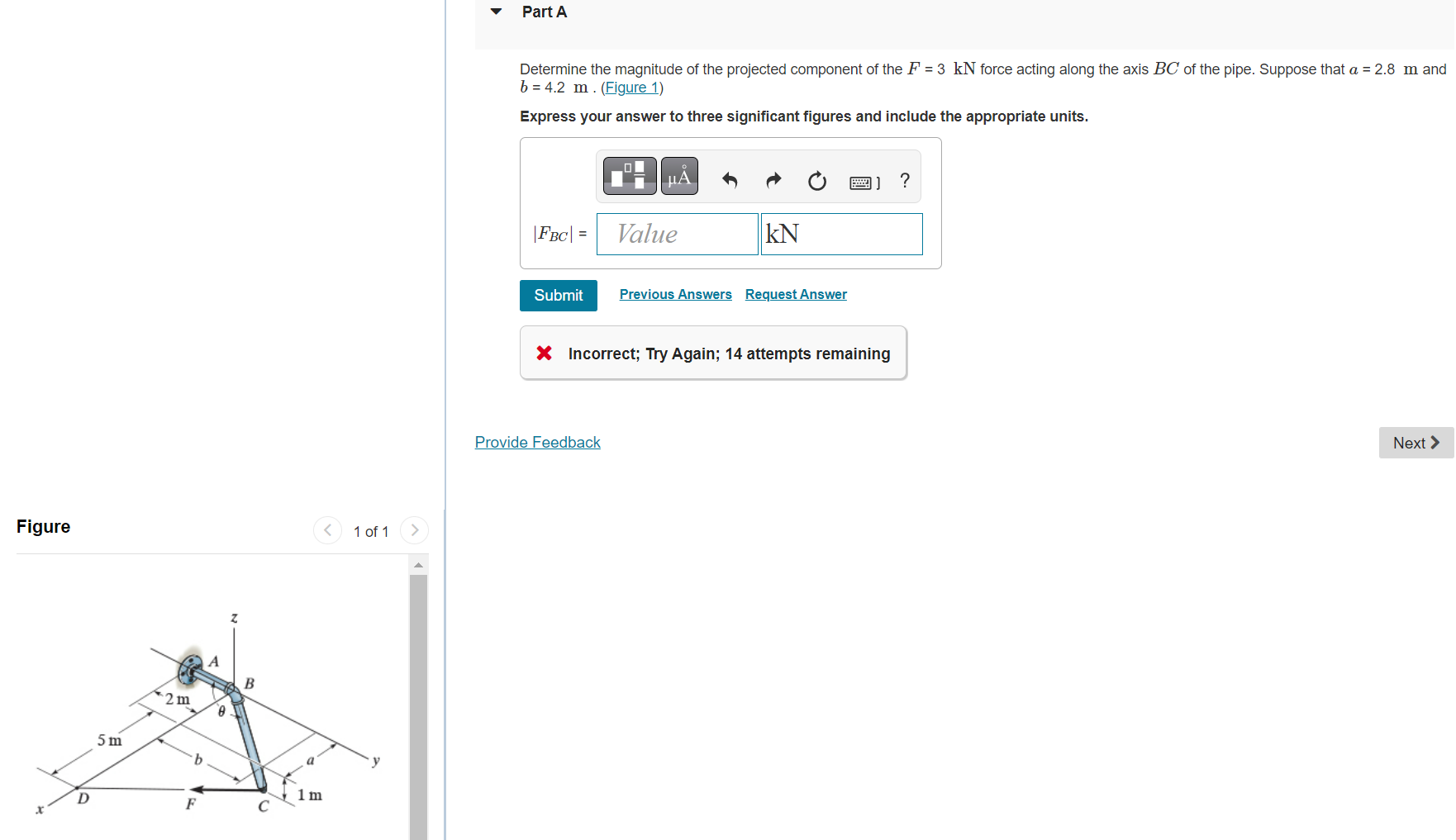 Solved Figure D 5m 2m F A 8 B 1m 1 of 1 Part A Determine the | Chegg.com