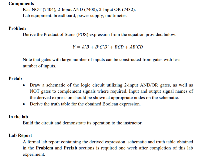 Solved Components ICS: NOT (7404), 2-Input AND (7408), | Chegg.com