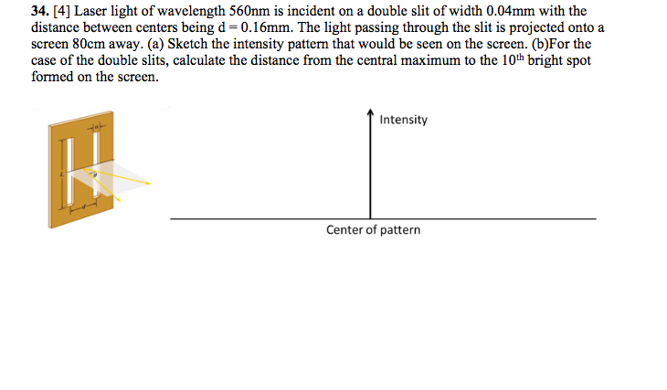 Solved 34.[4] Laser light of wavelength 560nm is incident on | Chegg.com