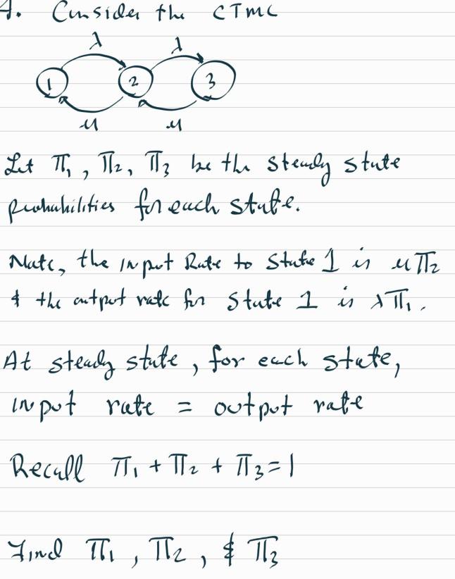 Solved 4. Consider the CTMc Let π1,π2,π3 be the stemly stute | Chegg.com