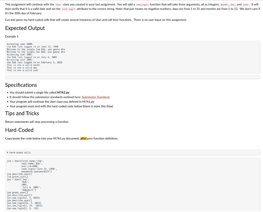 Solved This assignment will continue with the User class you | Chegg.com