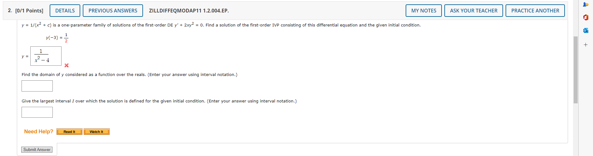 Solved y=1/(x2+c) is a one-parameter family of solutions of | Chegg.com