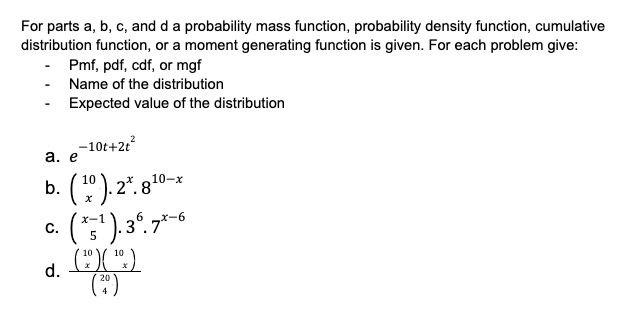 Solved For parts a, b, c, and d a probability mass function, | Chegg.com