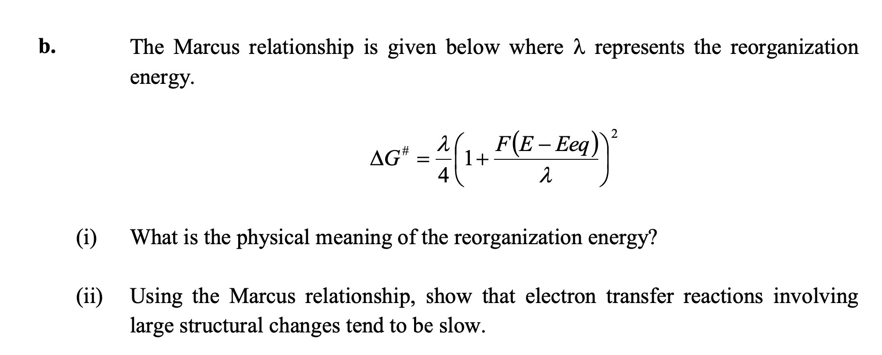 Solved b. ﻿The Marcus relationship is given below where λ | Chegg.com