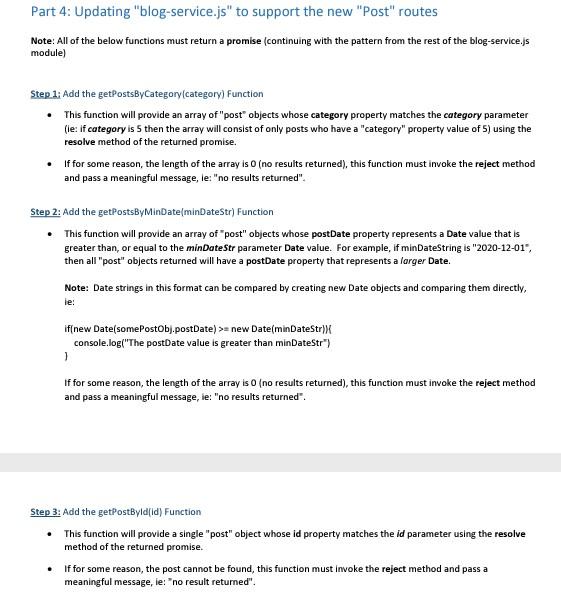 Solved Part 4: Updating "blog-service.js" to support the new | Chegg.com