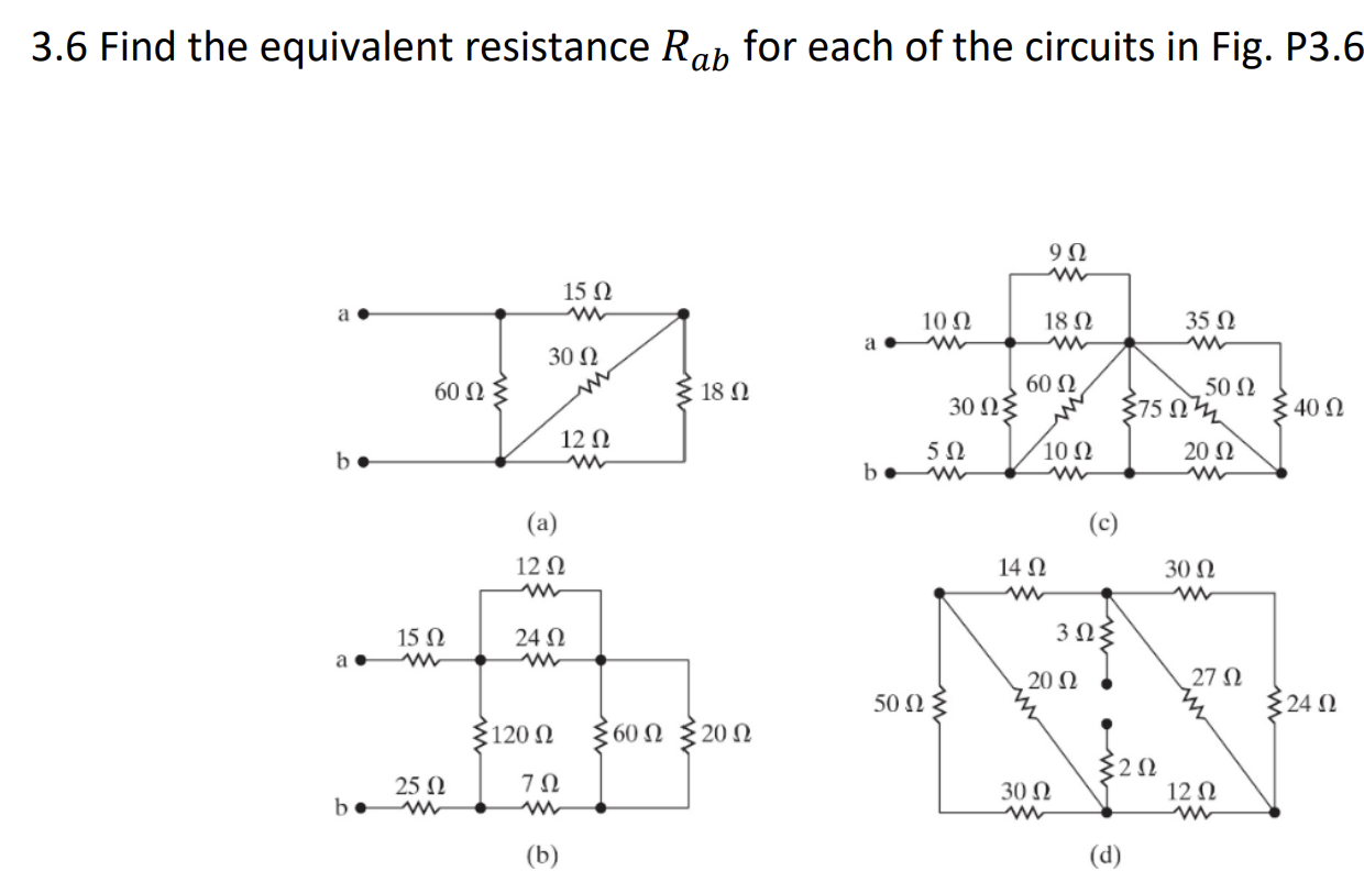 Solved 3.6 Find the equivalent resistance Rab for each of | Chegg.com