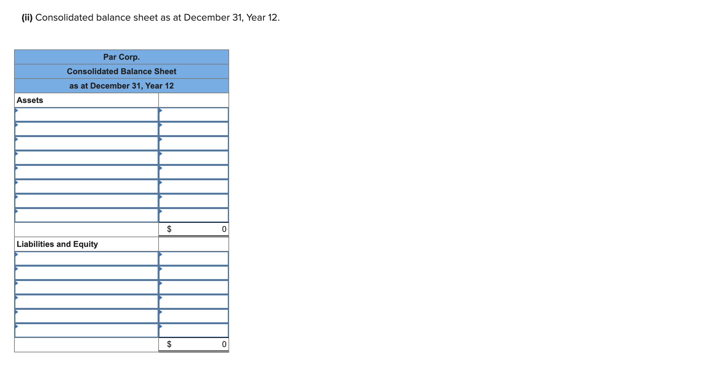 Solved Financial statements of Par Corp. and its subsidiary | Chegg.com