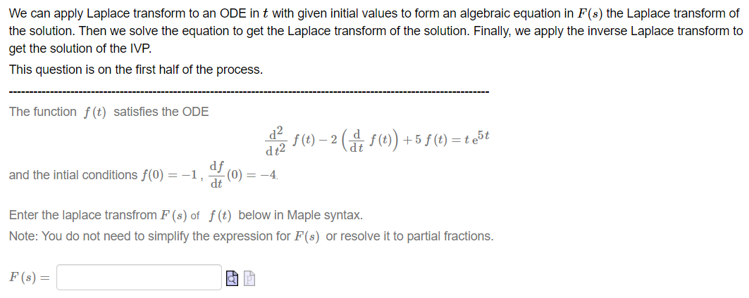Solved We can apply Laplace transform to an ODE in t with | Chegg.com