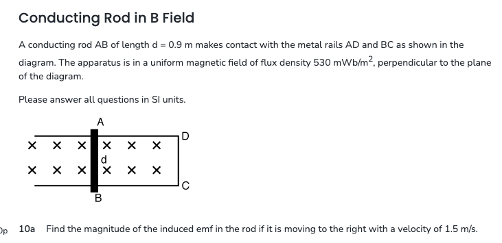 Solved Conducting Rod in B ﻿FieldA conducting rod AB of | Chegg.com
