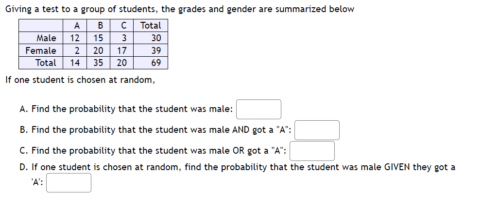 Solved Giving a test to a group of students, the grades and | Chegg.com