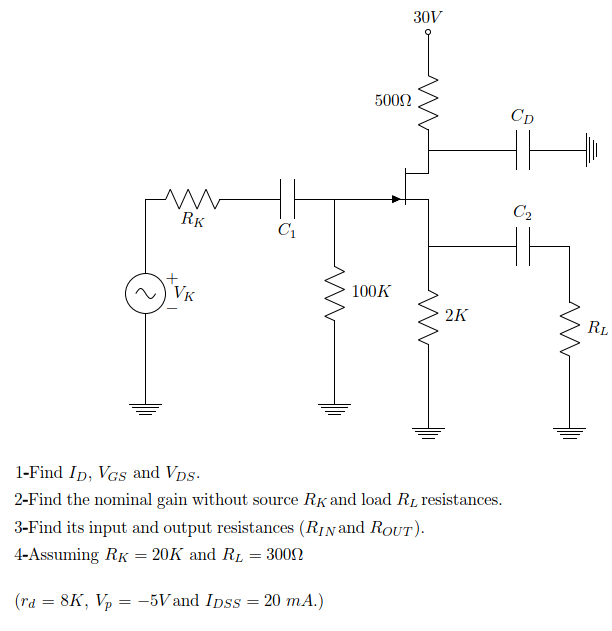 Solved 1-Find ID,VGS and VDS. 2-Find the nominal gain | Chegg.com