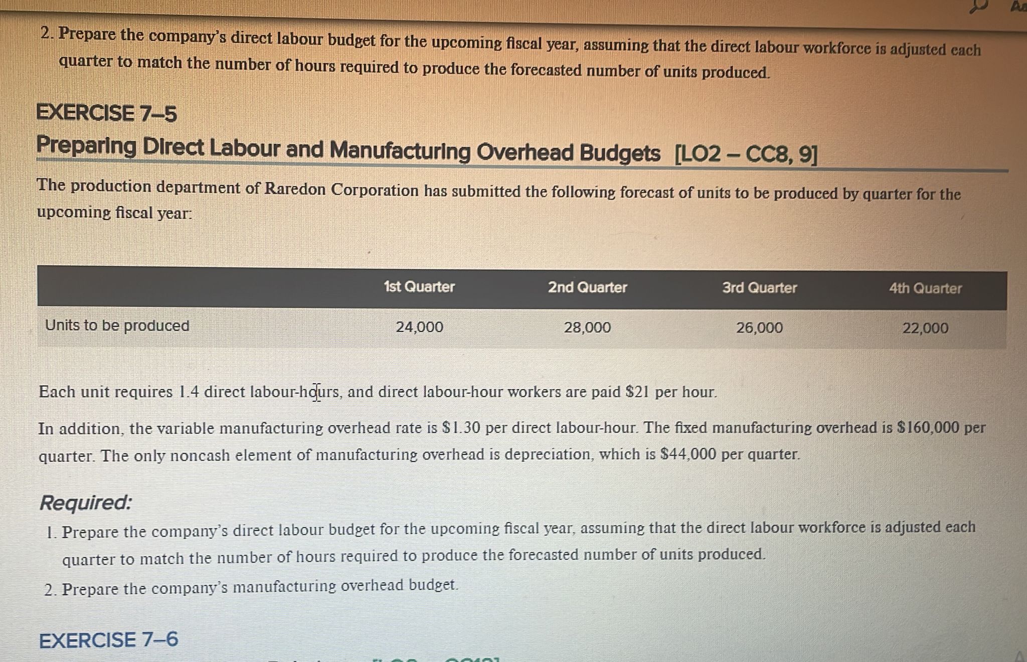 Solved 2. Prepare the company's direct labour budget for the | Chegg.com