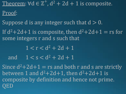 Solved Theorem: ∀d∈Z+,d2+2 d+1 is composite. Proof: Suppose | Chegg.com
