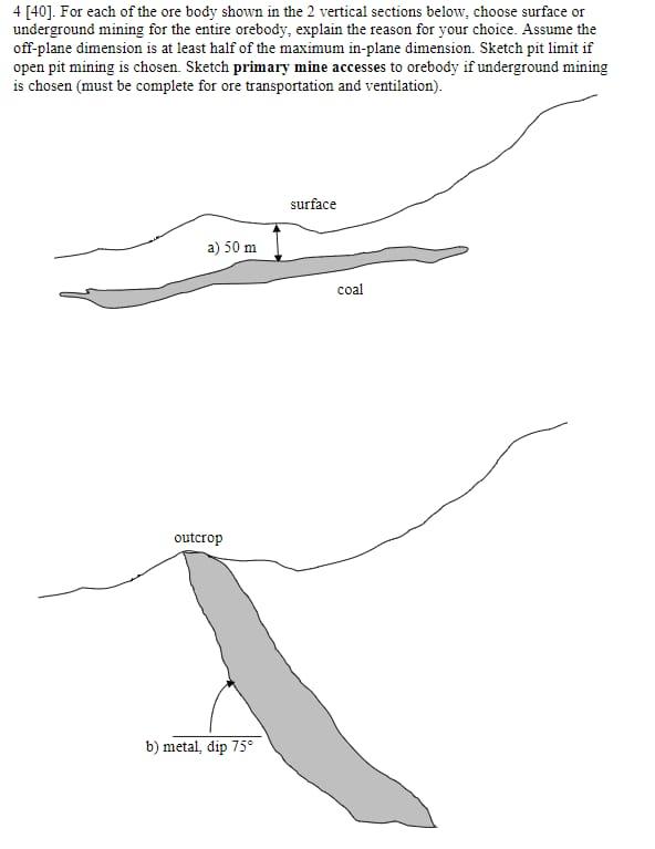 Solved 4 [40]. For each of the ore body shown in the 2 | Chegg.com