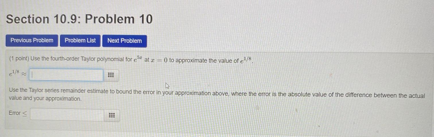 Solved Section 10.9: Problem 10 Previous Problem Problem | Chegg.com