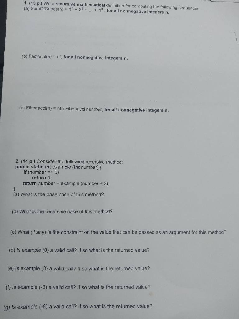 Solved 1. (15 p.) Write recursive mathematical definition | Chegg.com