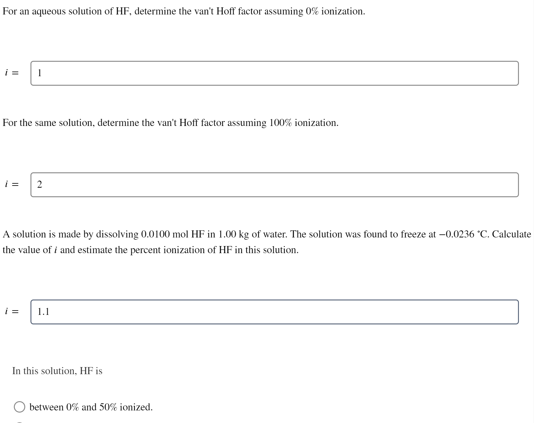 Solved For an aqueous solution of HF, ﻿determine the van't | Chegg.com