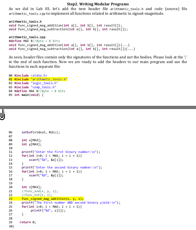 Step2. Writing Modular Programs As we did in Lab 03, | Chegg.com