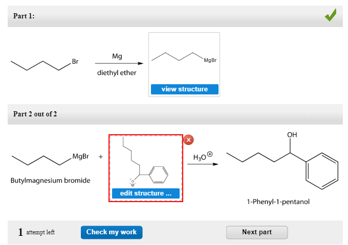 Solved Part 1: Mg Br MgBr no diethyl ether view structure | Chegg.com