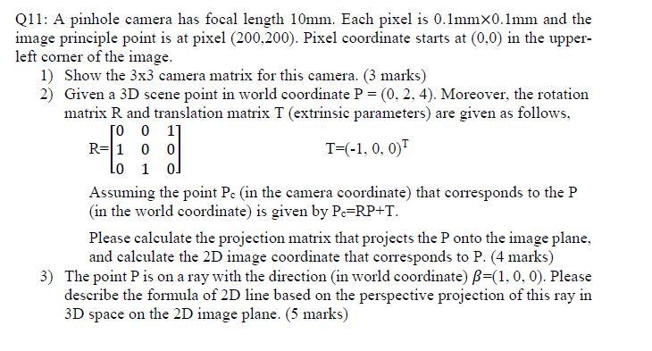 Solved Q11: A pinhole camera has focal length 10mm. Each | Chegg.com
