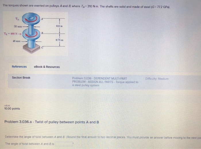 Solved The torques shown are exerted on pulleys A and B | Chegg.com