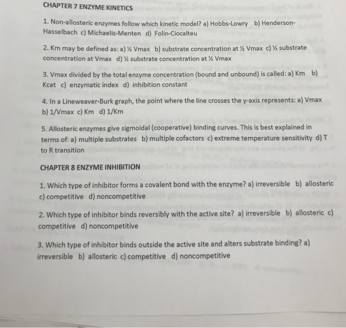 Solved CHAPTER 7 ENZYME KINETICS 1. Non-allosteric enzymes | Chegg.com