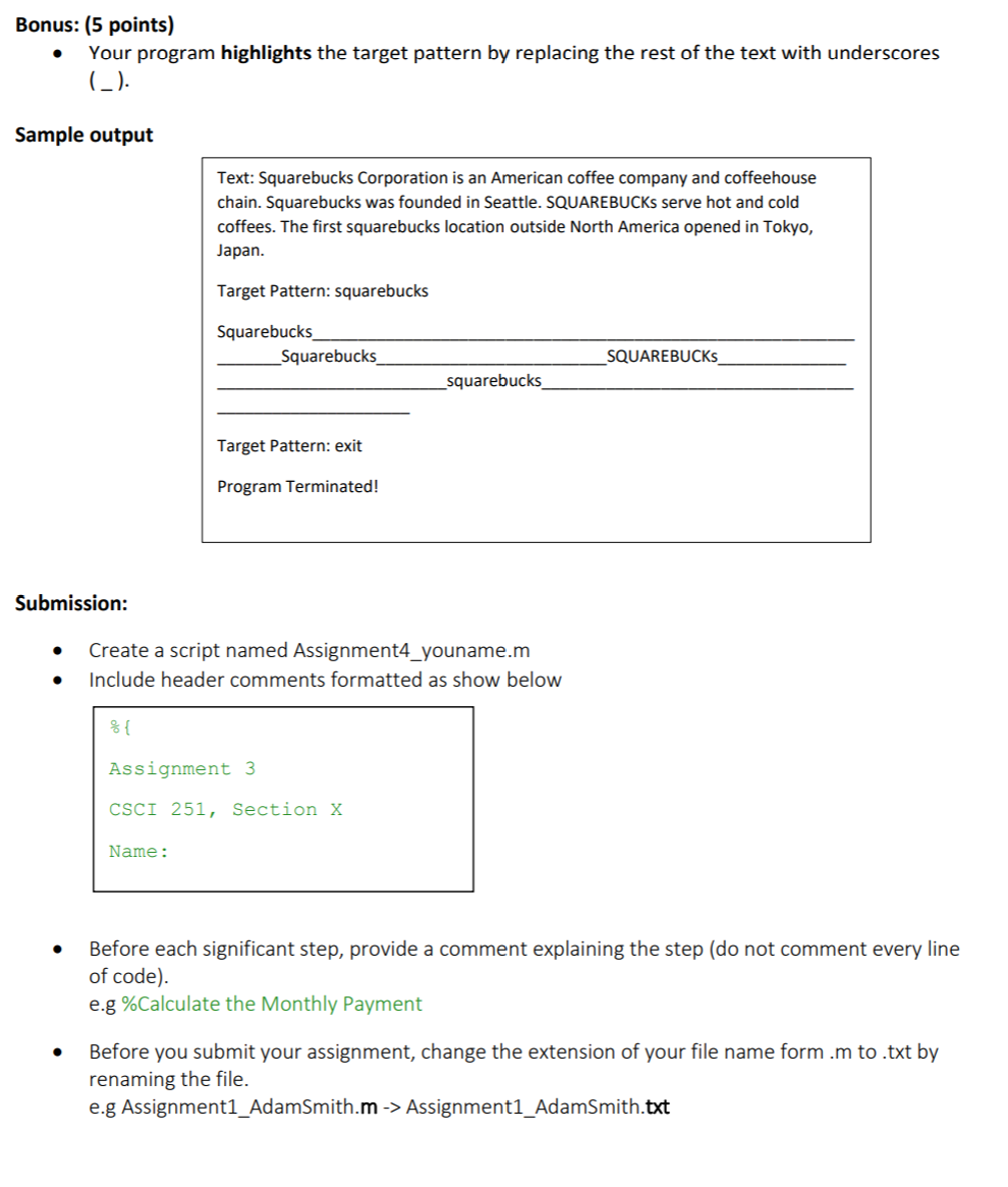 Solved CSCI 251 2019 Fall Assignment 3 Pattern Searching and | Chegg.com