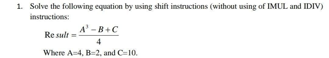Solved 1. Solve the following equation by using shift | Chegg.com