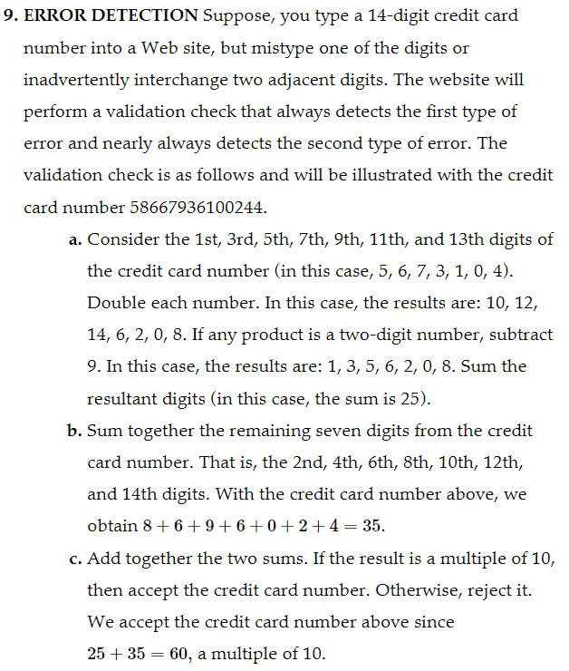 ERROR DETECTION Suppose, you type a 14-digit credit | Chegg.com