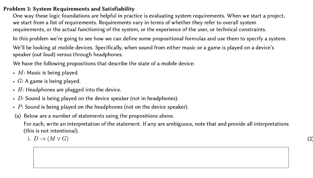 Solved Problem 3: System Requirements and Satisfiability One | Chegg.com